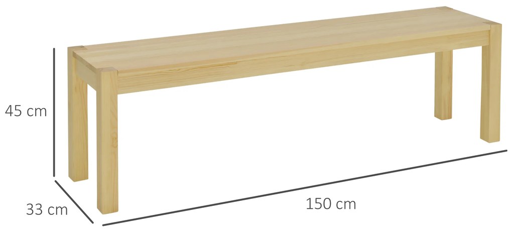 HOMCOM 3místná dřevěná lavice Jídelní lavice ve venkovském stylu z borovicového dřeva s nosností do 330 kg přírodní 150 x 33 x 45 cm do kuchyně a jíd…