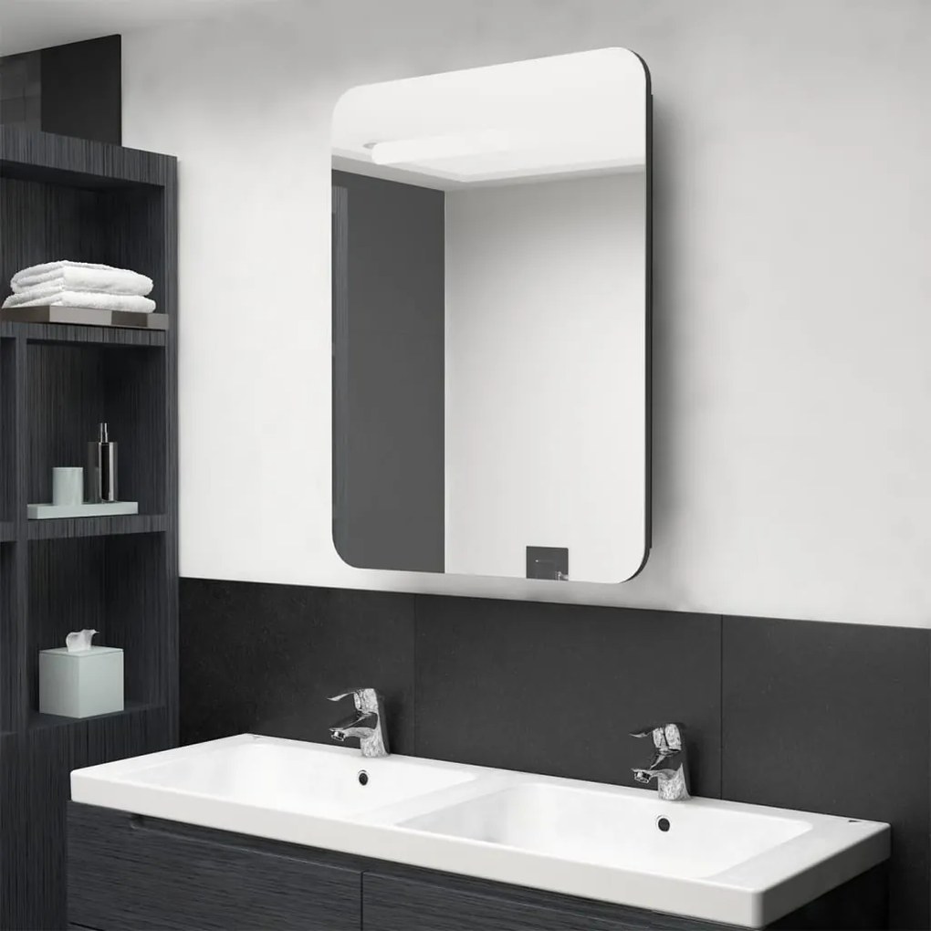 326504 vidaXL LED koupelnová zrcadlová skříňka zářivě černá 60 x 11 x 80 cm