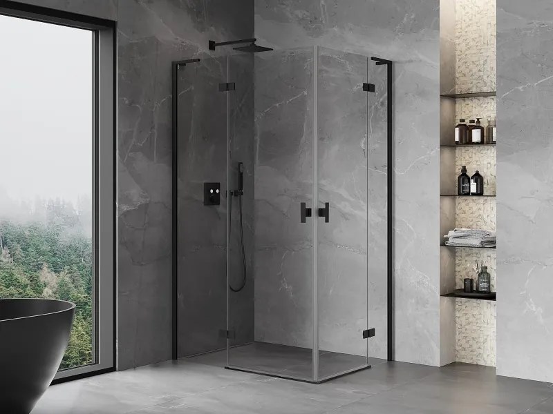 Mexen Mist-H L Duo, 2-křídlý sprchový kout 80 x 70 cm, čiré sklo, černý profil, 8A5L-080L-070P-70-00
