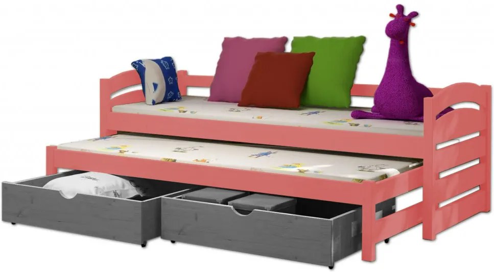 Dětská postel s přistýlkou TAMARA vč. roštů, úložných prostor a matrací Rozměr: 200x80, Barva: Růžová