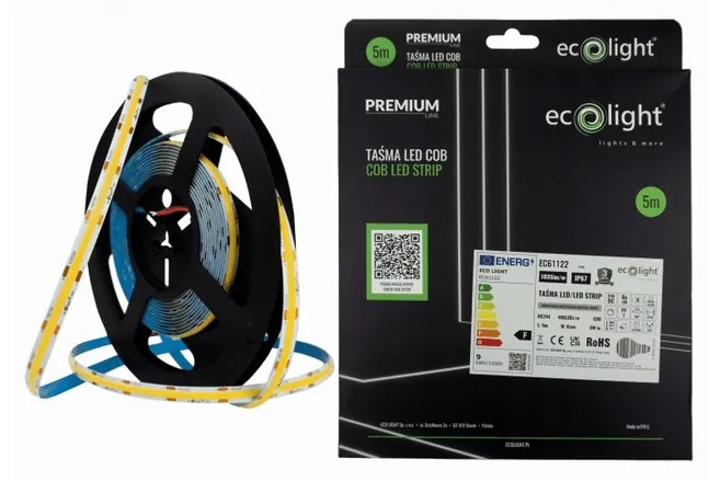 ECOLIGHT COB LED pásek 5m IP67 - 24V - 45W - 480LED - neutrální barva
