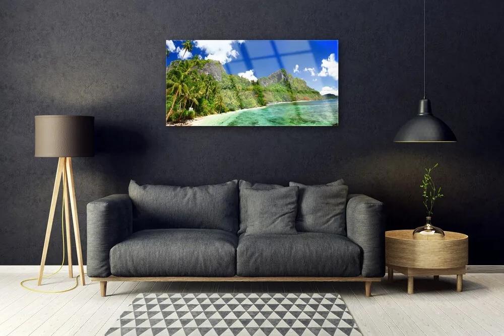 Obraz na skle Pláž Hory Krajina 125x50 cm