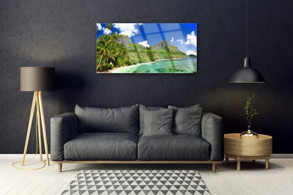 Obraz na skle Pláž Hory Krajina 140x70 cm