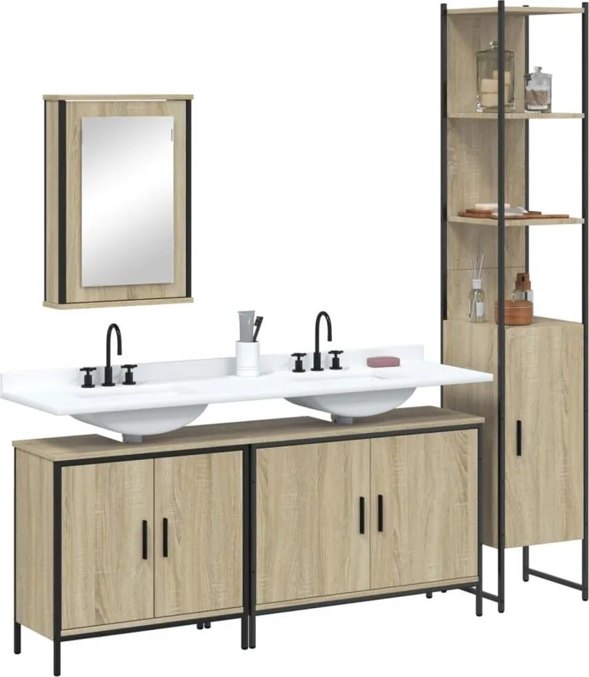vidaXL 4dílný set koupelnového nábytku kompozitní dřevo [3214810] Barva: šedá sonoma