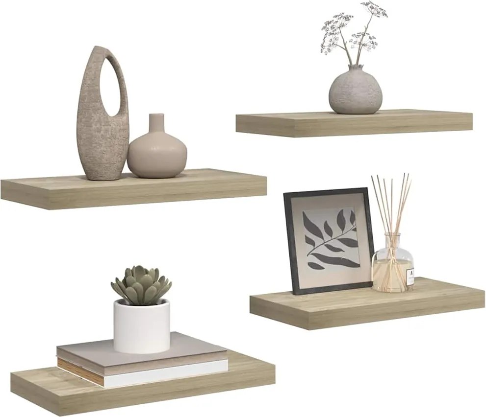 Plovoucí nástěnné police 4 ks dub 50 x 23 x 3,8 cm MDF 323873