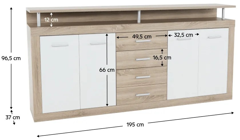 Kondela Kombinovaná komoda, dub sonoma / bílá, JUNO - JACHIM NEW