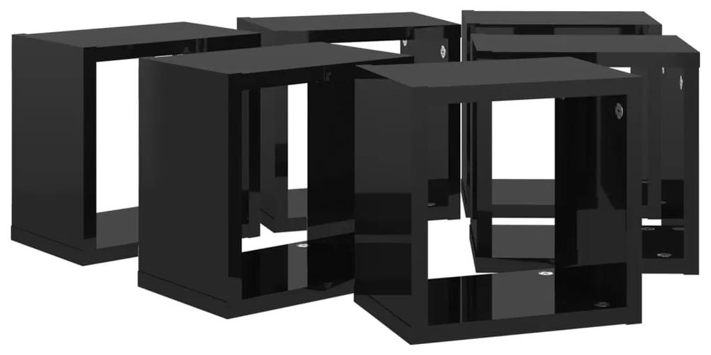 Nástěnné police kostky 6 ks černé s vysokým leskem 22x15x22 cm - Default Title