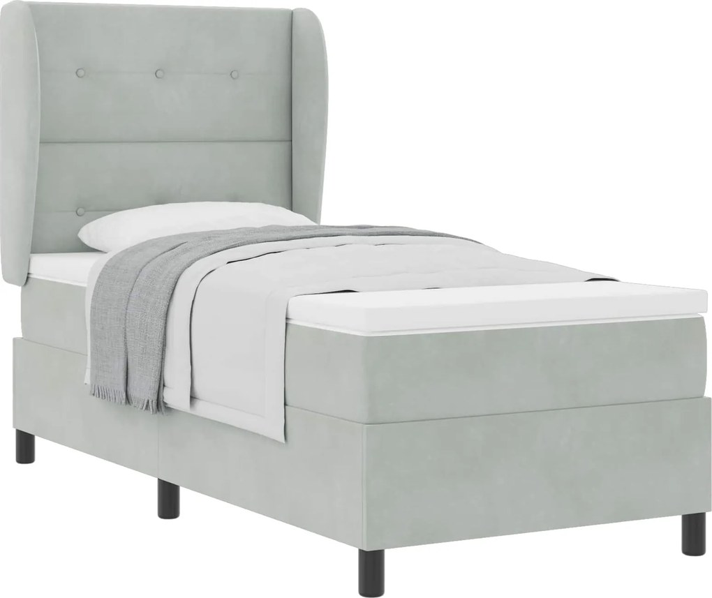 Postel s boxspringem s čelo Světle šedá 190 x 90 cm samet 3340904