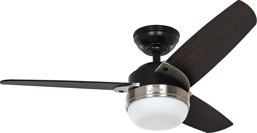 Stropní ventilátor HUNTER Nova 107 broušený chrom - černá - tmavý ořech