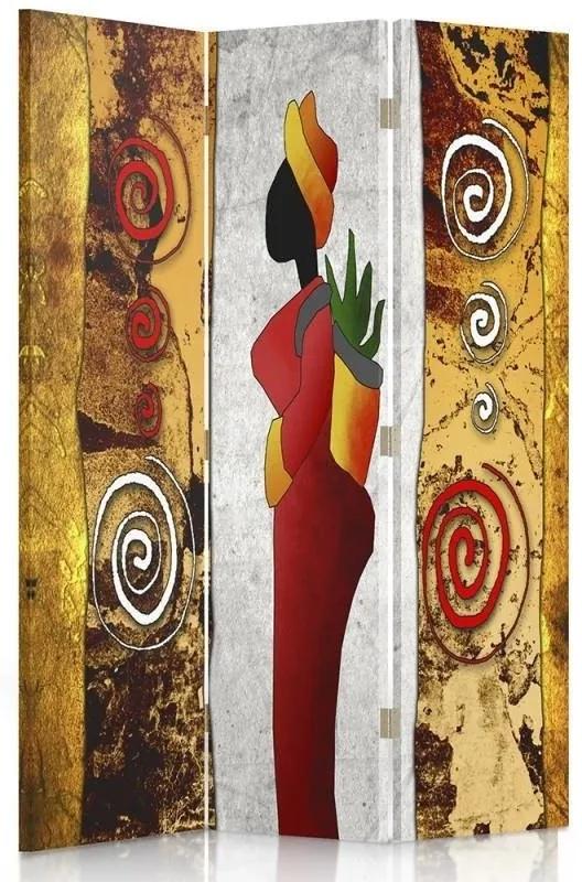 Ozdobný paraván Africká žena - 110x170 cm, třídílný, obustranný paraván 360°