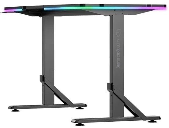 Herní stůl ULTRADESK IRON - 132 cm, nastavitelná výška podsvícený, černý