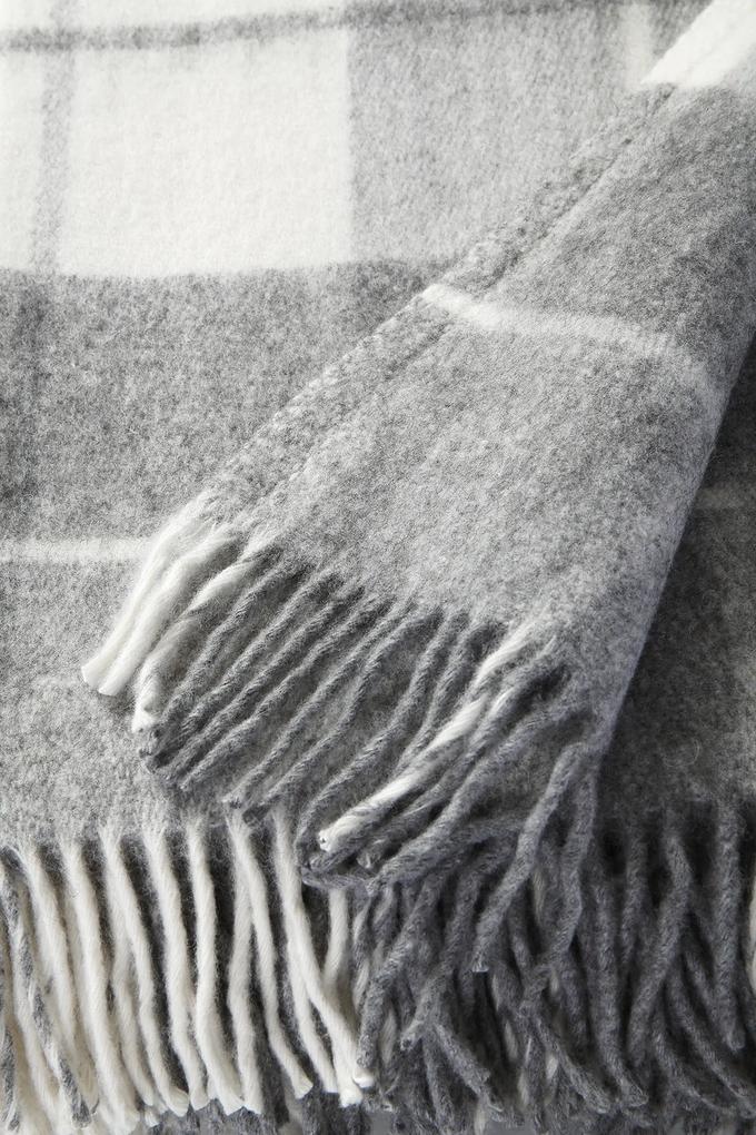 Wooline pléd s třásněmi šedobílý, jehněčí vlna, 150x200cm
