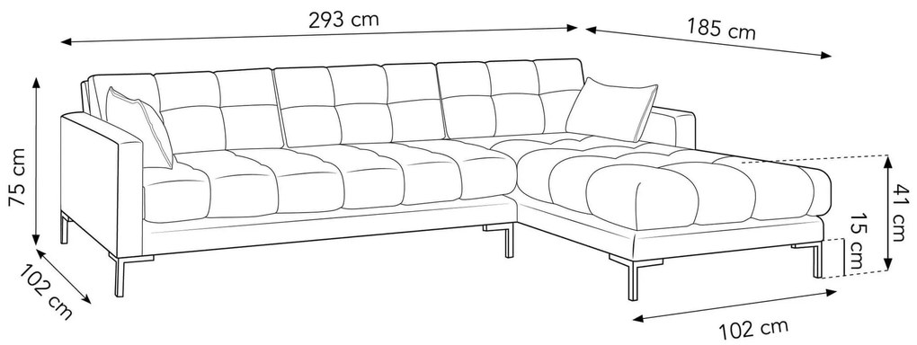 MUZZA Rohová pohovka mamaia pravá 293 cm samet tmavě šedá