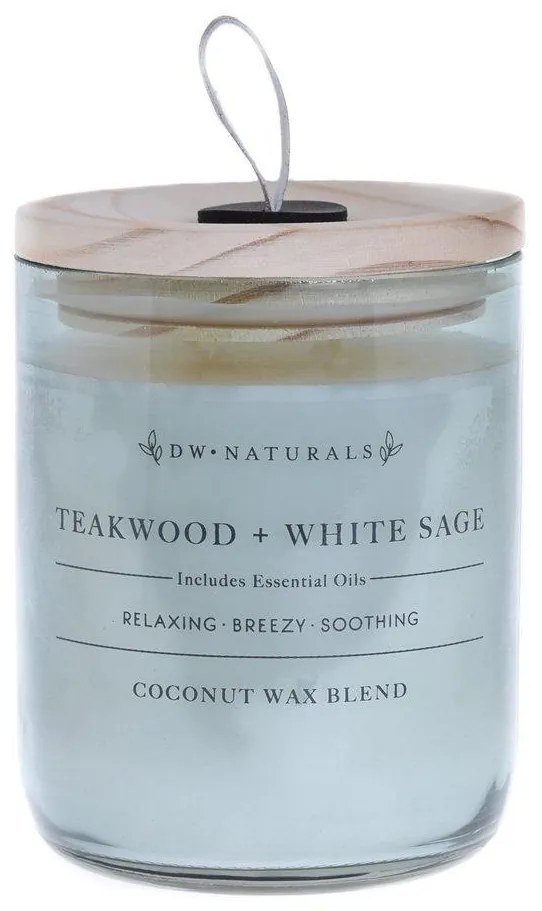 dw HOME Vonná svíčka ve skle Teakwood and White Sage 500g, šedá barva, sklo, dřevo, vosk