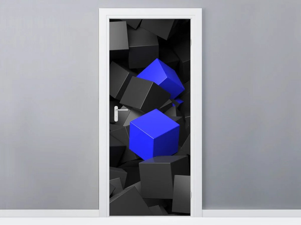 Gario Samolepící fólie na dveře Černo - modré kostky 3D 95x205cm Velikost: 95 x 205 cm