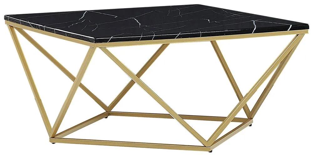 Černý konferenční stolek s mramorovým vzhledem a zlatými nohami MALIBU Beliani