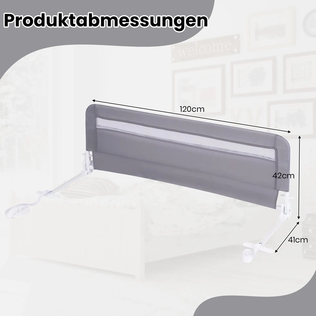 Costway Zábrana na postel pro batolata 120 cm skládací zábrana na dětskou – šedá