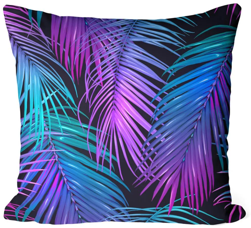 Polštář z mikrovlákna Neonové palmy - rostlinný motiv v odstínech tyrkysové a fialové z mikrovlákna