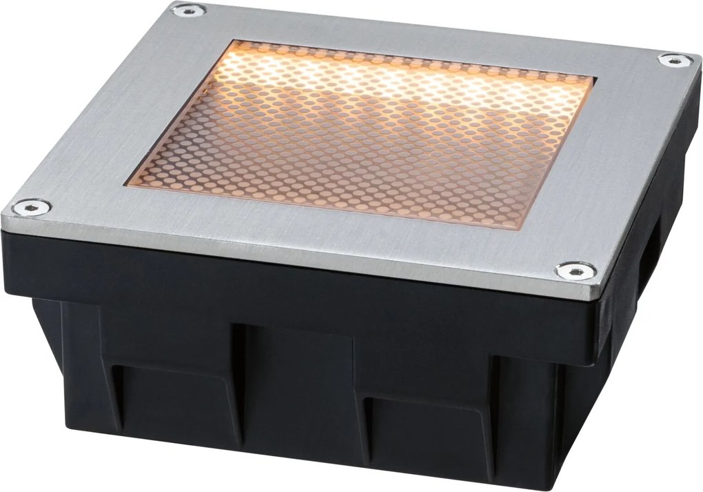 P 95743 Solární LED zemní svítidlo Sorea soumrakový senzor IP67 hranaté 100x100mm 2200K 0,1W 5lm 3,7V kov kartáčovaný ABS/polykarbonát/ocel - PAULMANN