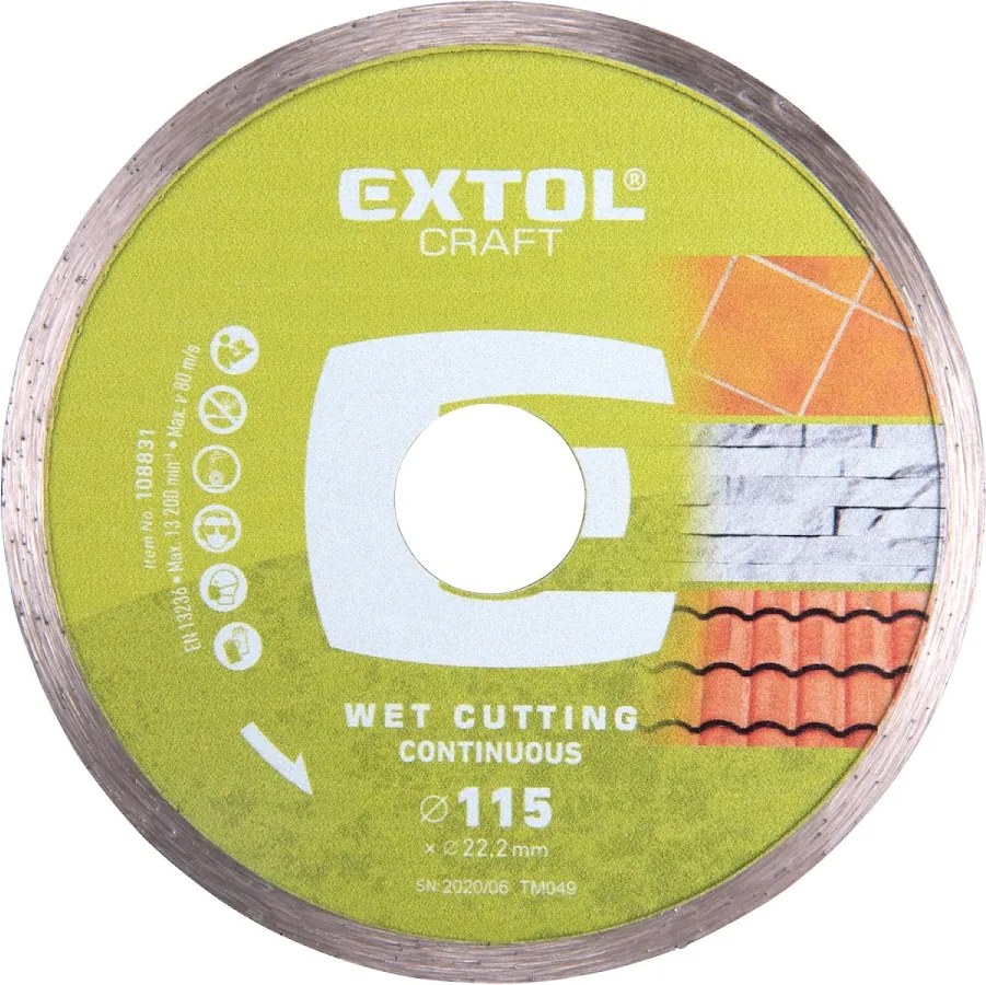 Diamantový řezný kotouč celoobvodový 115 × 22,2 × 2 mm EXTOL CRAFT 108831