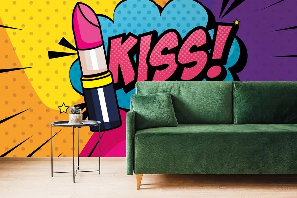 Samolepící tapeta pop art rtěnka - KISS!