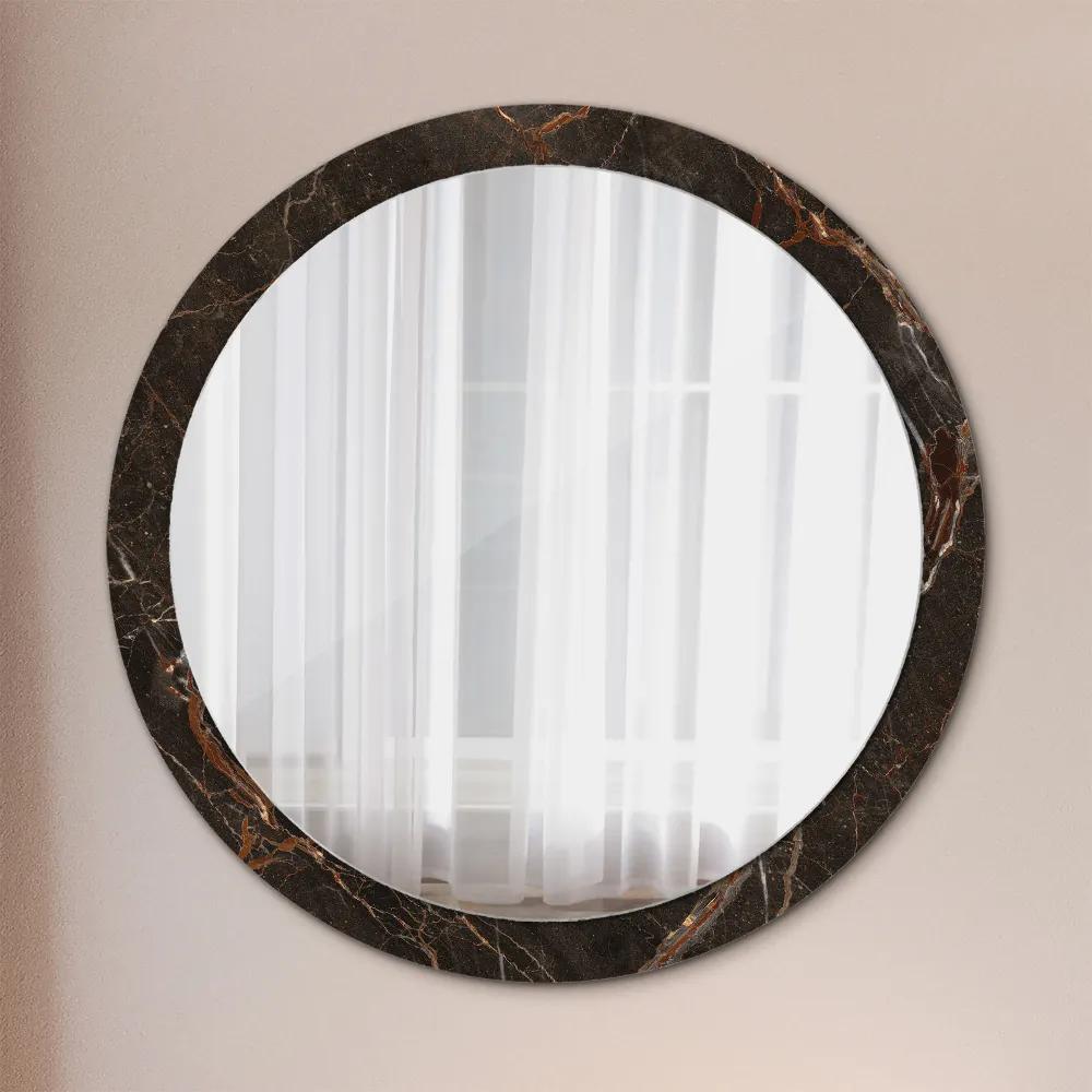 Kulaté zrcadlo tištěný rám Hnědý mramor fi 100 cm