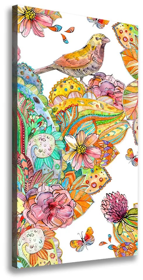 Wallmuralia Vertikální Foto obraz na plátně Ptáci motýli květiny 50x100