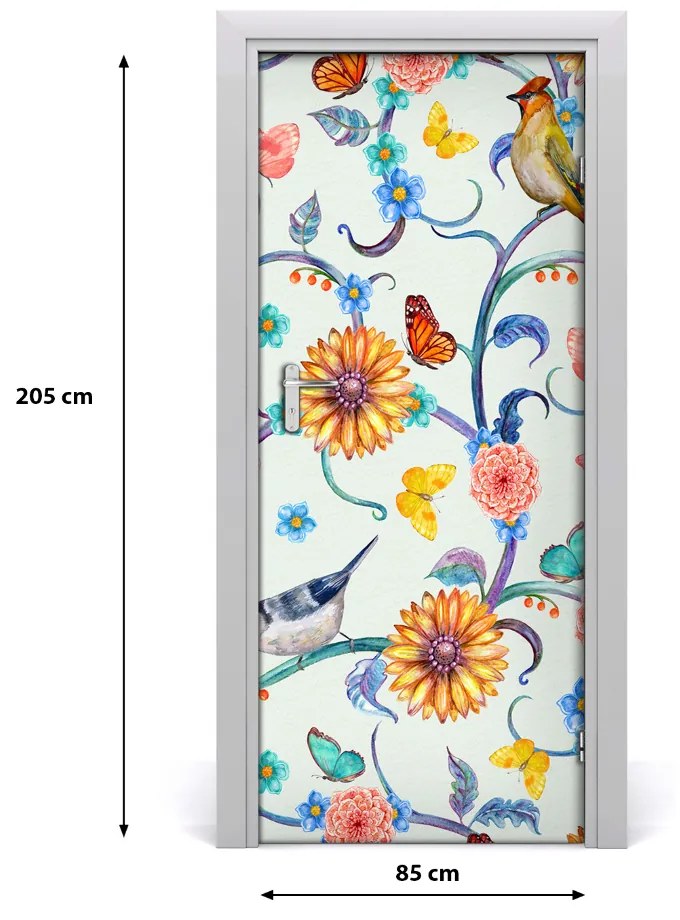 Samolepící fototapeta na dveře Motýli květiny 85x205 cm