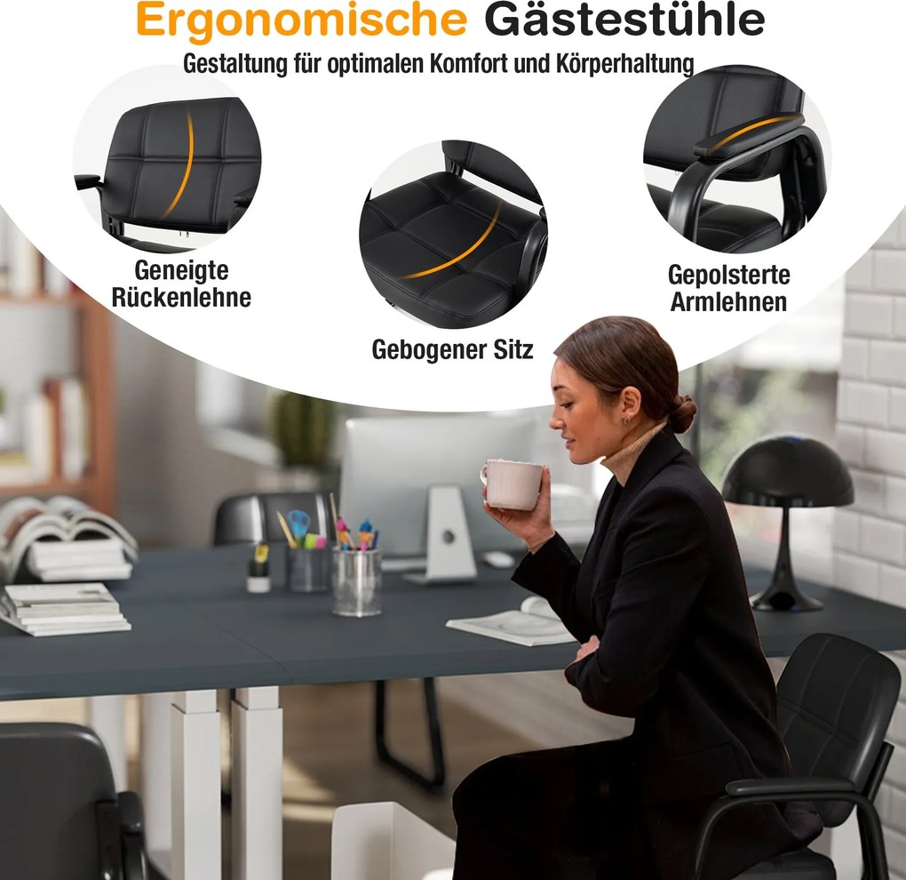 Costway Sada 2 židlí pro hosty, ergonomická recepční židle s kovovým rámem