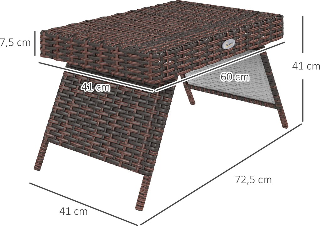 Outsunny ratanový skládací zahradní stůl hnědý 60x41x41cm ideální na balkon a terasu