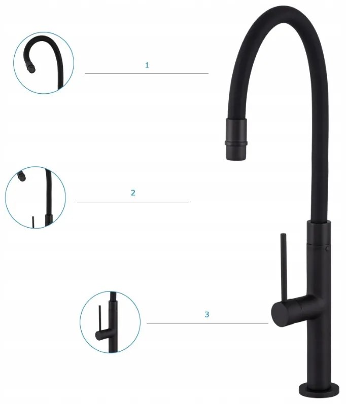 Gamma Flex Slim, vysoká kuchyňská baterie s elastickým ramenem h-480 mm, černá, GMA-BFXSL-BK