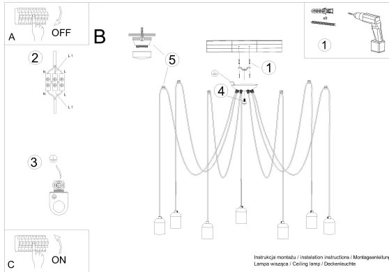 Sollux  SL.1162 - Lustr na lanku NESO 7xE27/15W/230V pavouk beton