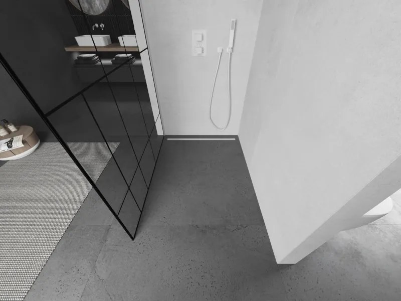 Mexen Kioto L, sprchová zástěna Walk-In 70 x 200 cm, 8mm čiré sklo černý vzor, bílý profil, 800-070-103-20-78