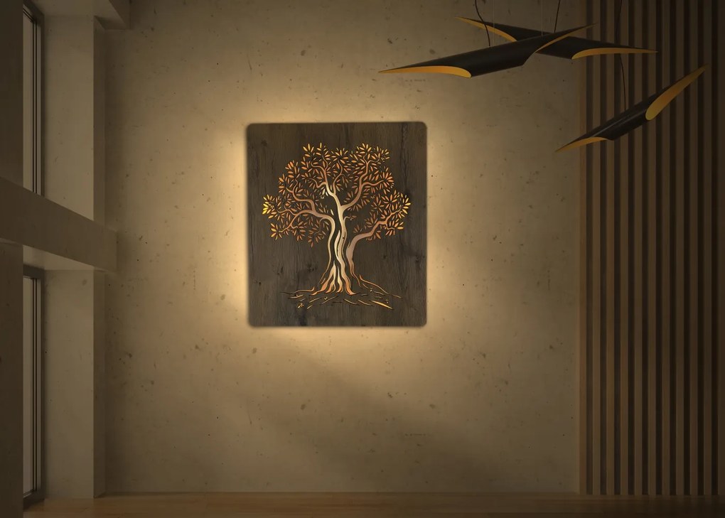 Li-Go "Olivovník" světelný obraz  230V 70x80cm provedení povrchu: dub světlý