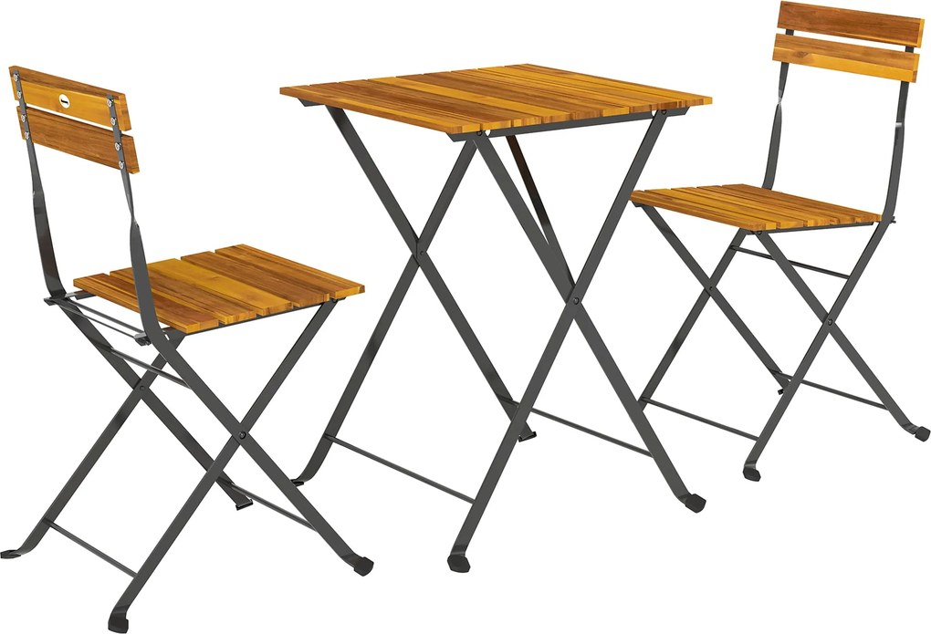 Outsunny teakový bistro set pro 2 – skládací stůl a 2 židle | Aosom