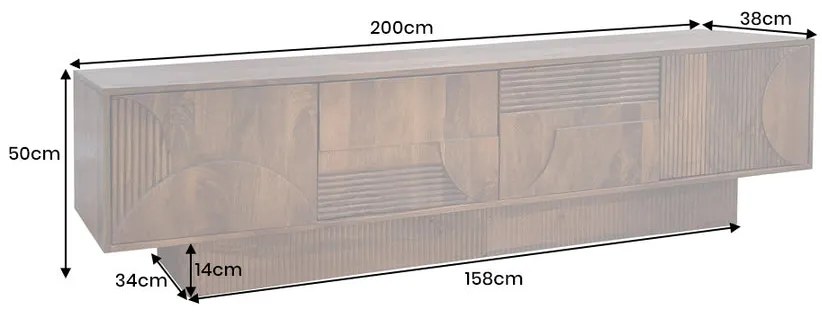 Invicta Mangový TV stolek ART DECO tmavě hnědý 200 cm 46805