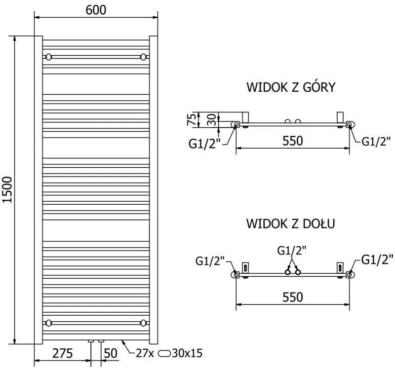 Mexen Hades, topné těleso 1500x600 mm, 812 W, antracitová, W104-1500-600-00-66