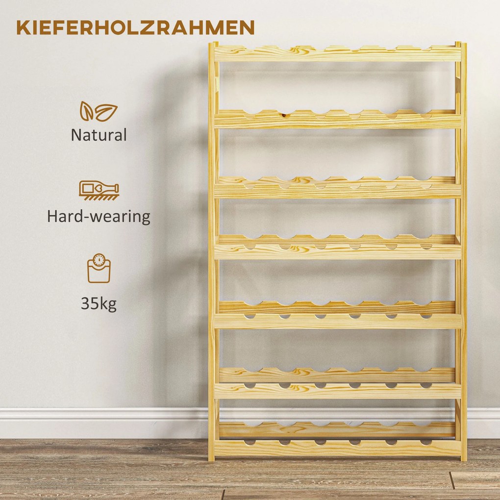 Stojan na víno HOMCOM 63 x 25 x 102 cm na 42 lahví se 7 úrovněmi, stojícím stojanem a ochranou proti převrhnutí ze dřeva v přírodní barvě