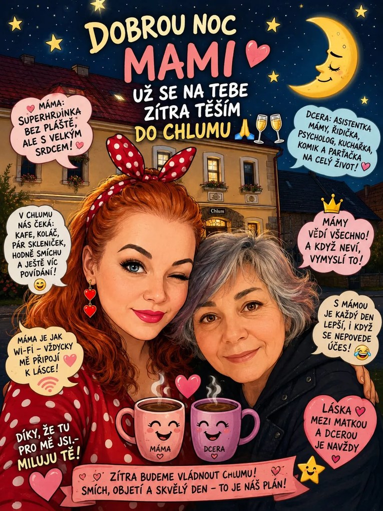 Srdcem darované Veselá osobní ilustrace na přání – Plakát A3 včetně rámečku Varianta grafického zpracování:: Kreslený styl