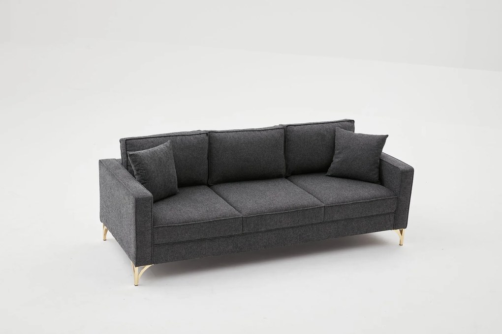 Hanah Home Třímístná pohovka BERLIN antracitová se zlatou 222 cm 825BLC2795