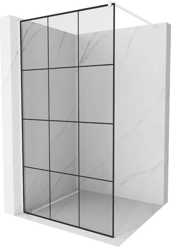 Mexen Kioto, Walk-In sprchová zástěna 110 x 200 cm, 8mm sklo čiré/černý vzor, bílý profil, 800-110-101-20-77