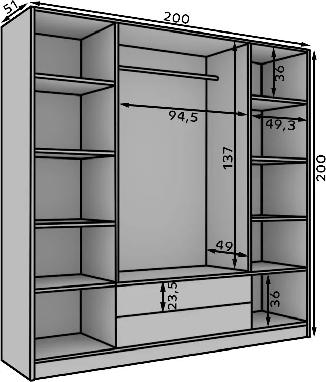 ADRK Furniture Skříň Neri 200 se zrcadly