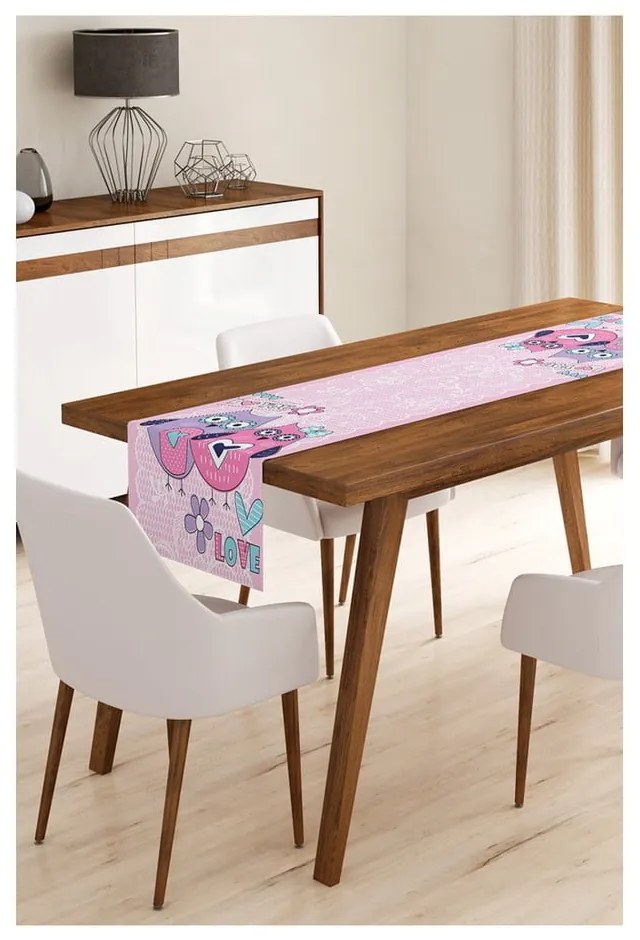 Běhoun na stůl z mikrovlákna Minimalist Cushion Covers Pinky Owls, 45 x 145 cm