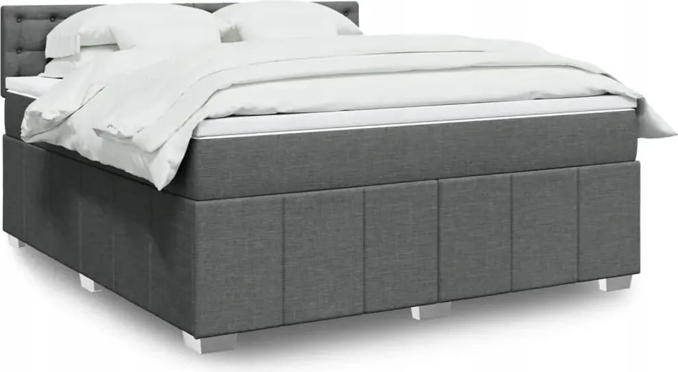 Box Spring Postel S Matrací Textil Tmavě Šedá tlačítka 180 x 200 cm