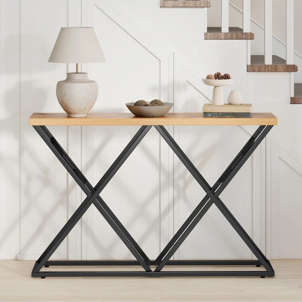 Costway 140 cm Konzolový stůl Farmhouse Entry Table s geometrickou kovovou