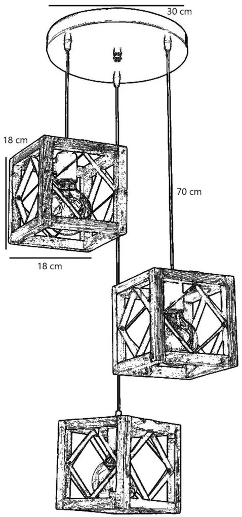 Závěsný lustr Zikzak IV jedlové dřevo ořech/černý