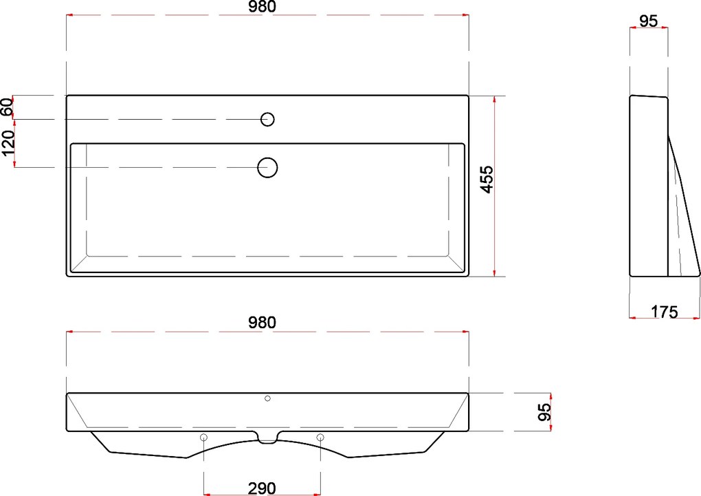 Sapho Sapho, KARE 100 nábytkové umyvadlo 98x46 cm, 17100