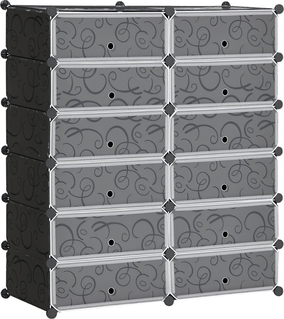HOMCOM Skříň na Boty s 12 Přihrádkami, Modulární Stojan pro 12 Párů Bot, DIY Úložný Systém do Předsíně, Černá, 49 x 37 x 108 cm | Aosom
