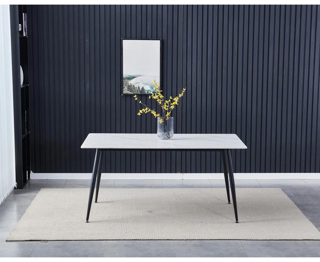 AUTRONIC Stůl jídelní 160x90x76 cm, deska slinutý kámen v imitaci matného mramoru, černé kovové nohy HT-406M WT