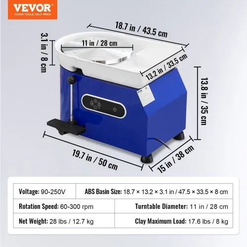 hrnčířský kruh 27,9 cm keramické kotoučové nožní pedály Zástěra 450 W